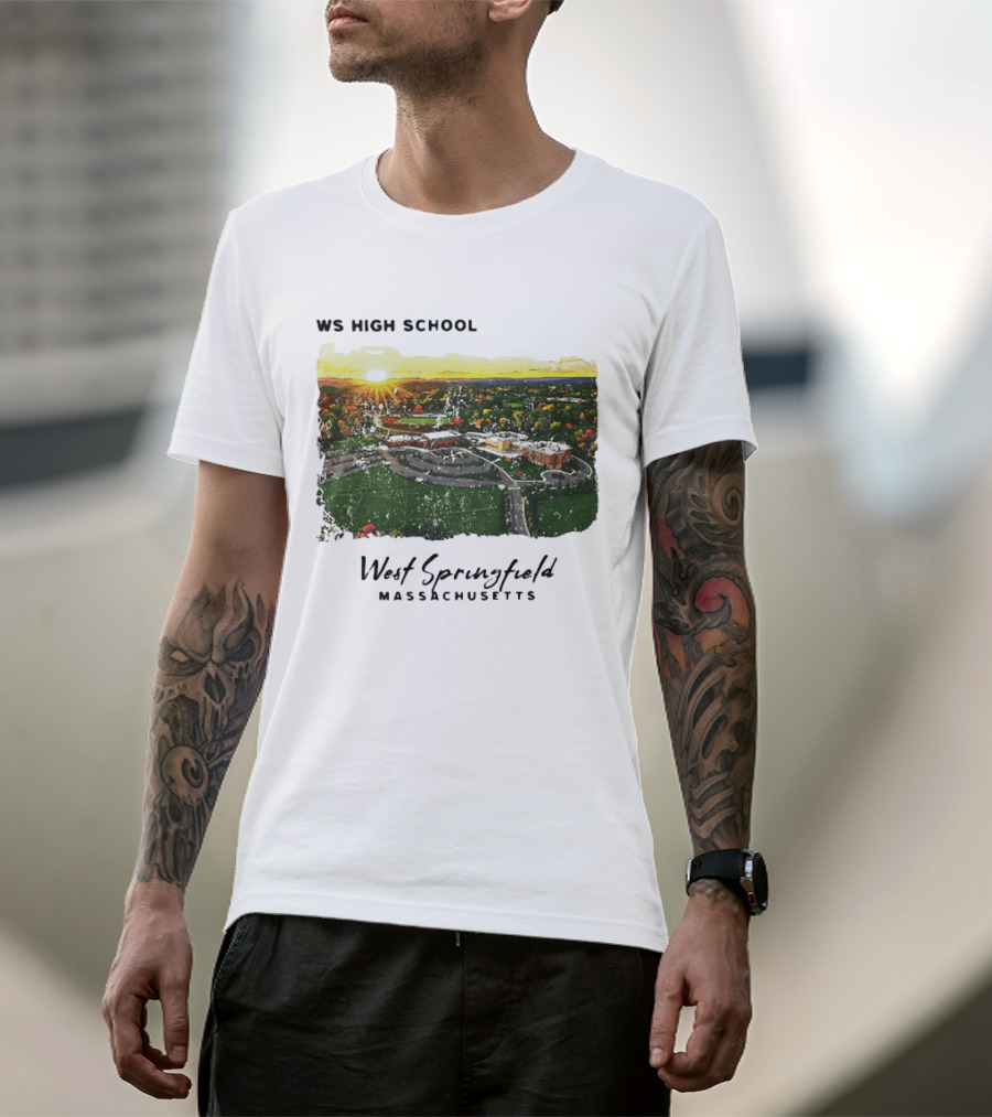 WS High School West Springfield Massachusetts Aerial Sunset Campus Landscape T-Shirt
