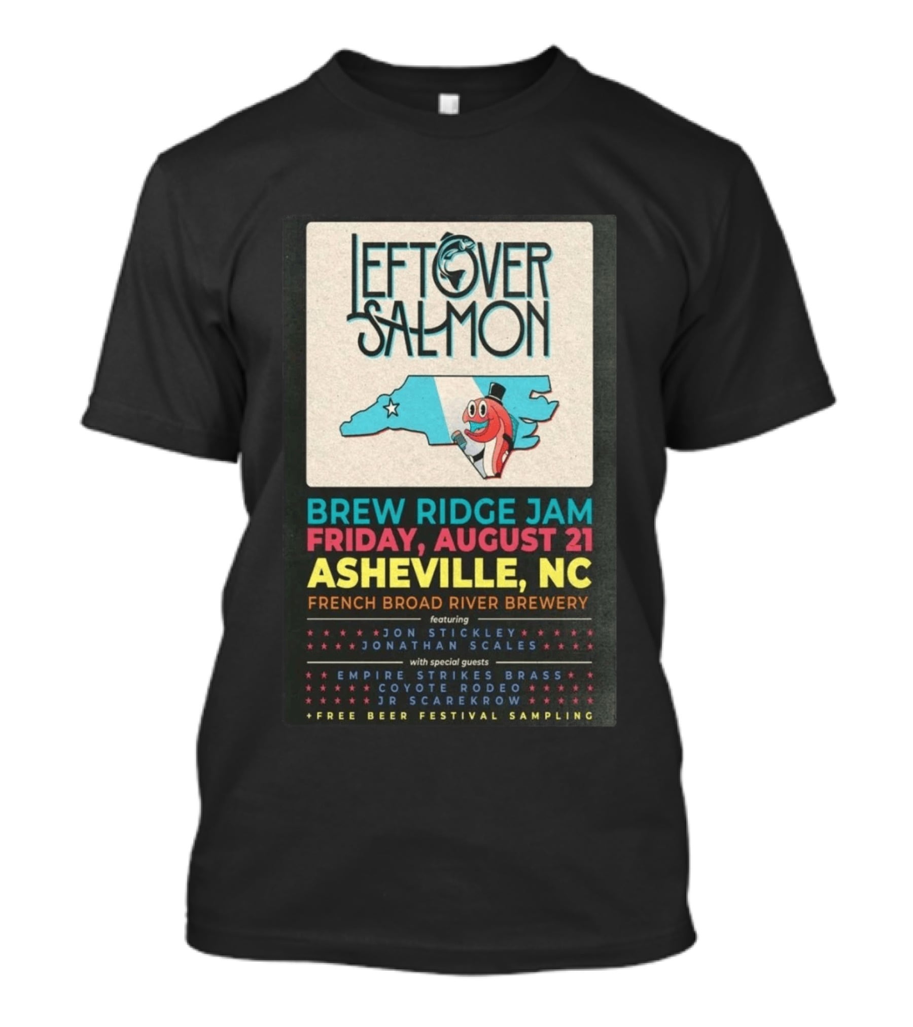 Leftover Salmon Brew Ridge Jam Asheville August 21 French Broad River Brewery Jon Stickley Jonathan Scales Coyote Rodeo Festival Free Beer Sampling T-Shirt