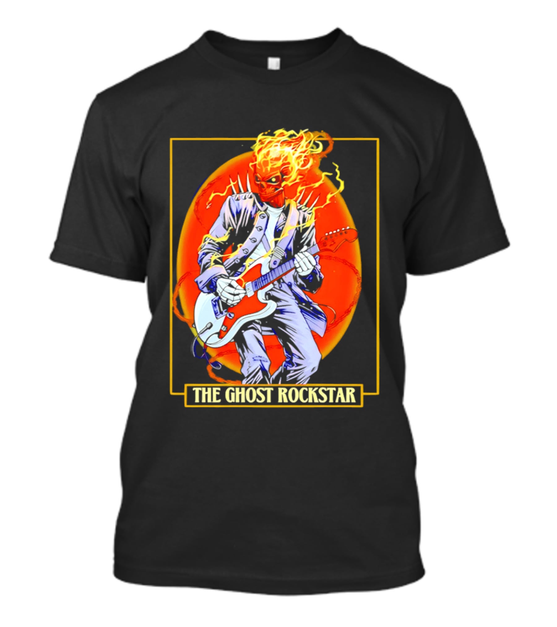 Ghost Rider The Ghost Rockstar Flaming Guitar Hero Fiery Skull T-Shirt