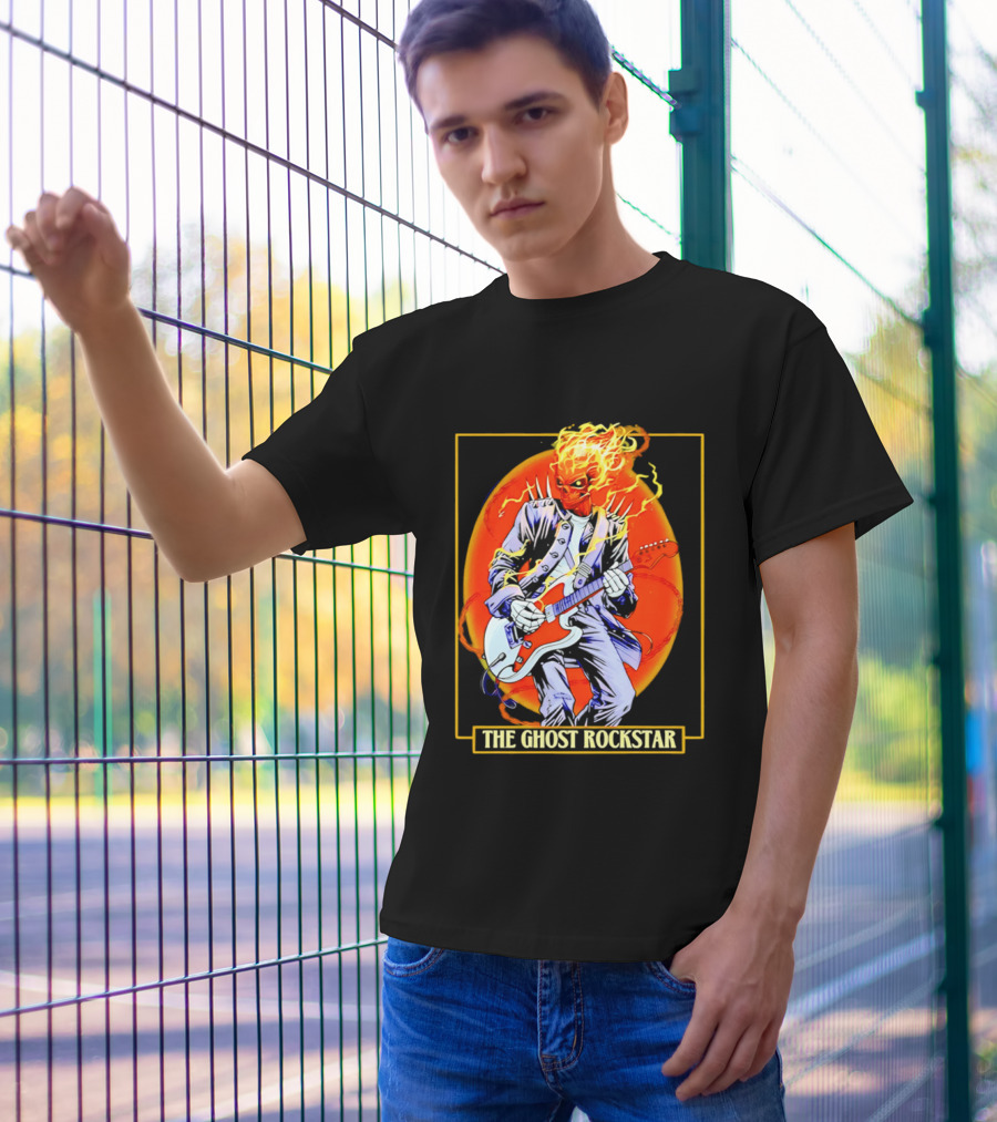 Ghost Rider The Ghost Rockstar Flaming Guitar Hero Fiery Skull T-Shirt