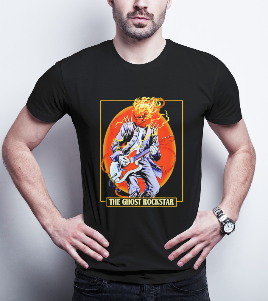 Ghost Rider The Ghost Rockstar Flaming Guitar Hero Fiery Skull T-Shirt