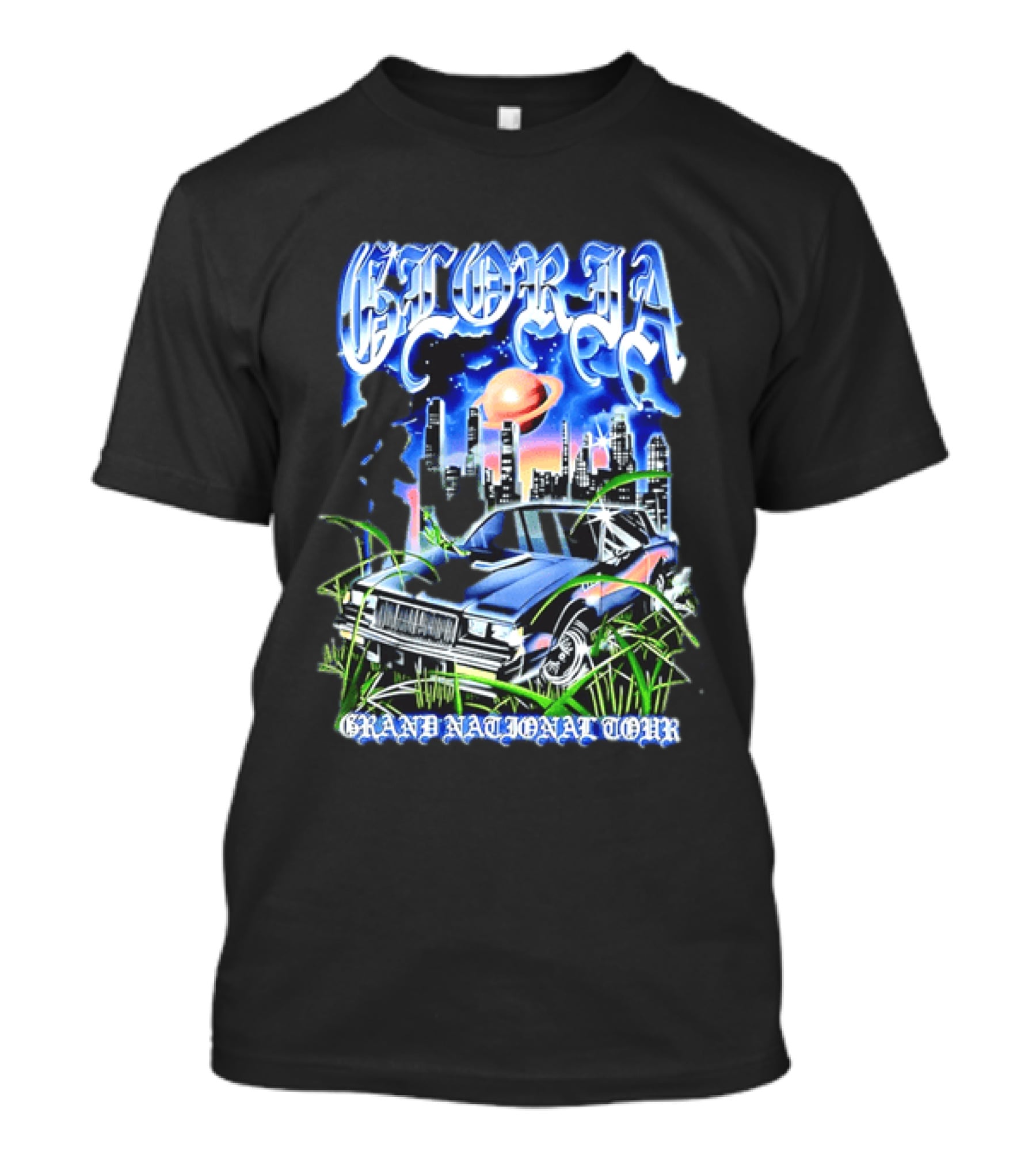 Gloria Grand National Tour Classic Car City Skyline Planet T-Shirt
