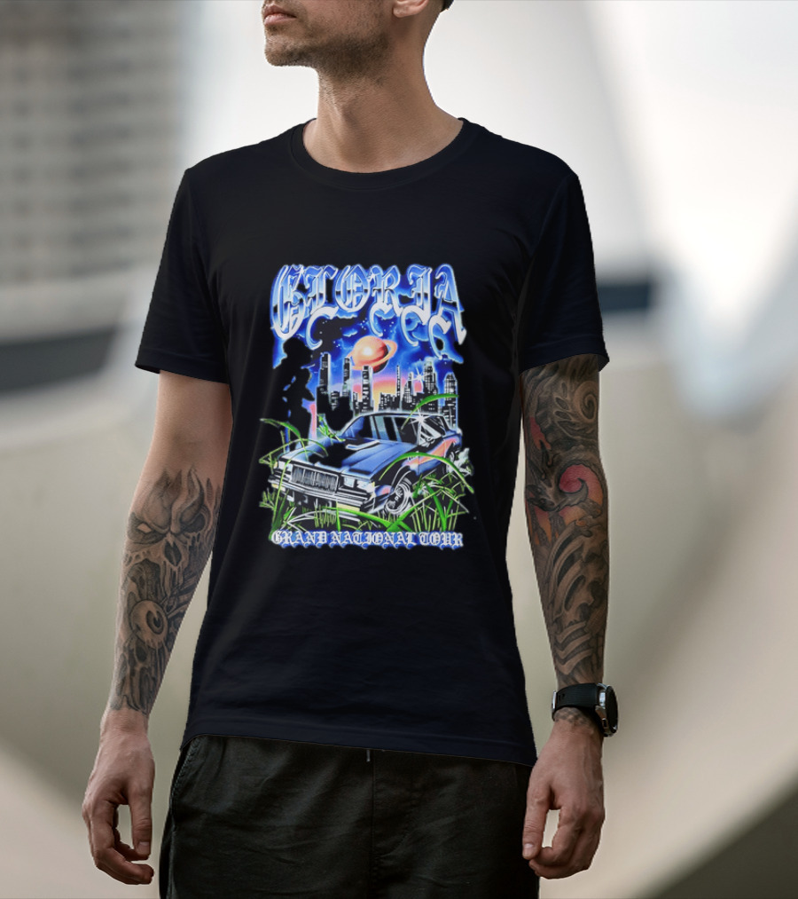 Gloria Grand National Tour Classic Car City Skyline Planet T-Shirt