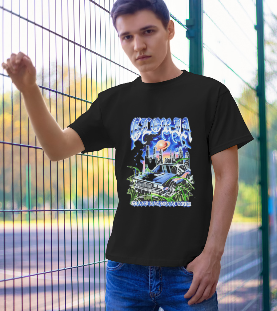 Gloria Grand National Tour Classic Car City Skyline Planet T-Shirt