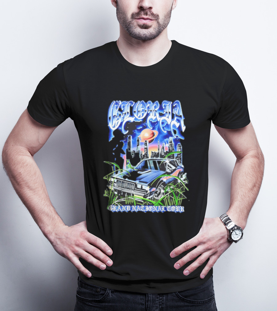 Gloria Grand National Tour Classic Car City Skyline Planet T-Shirt