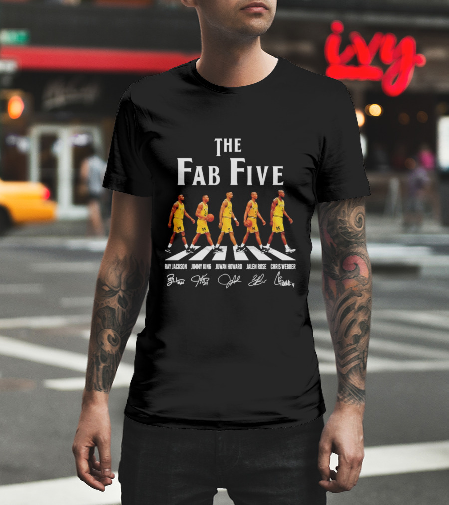 Michigan Wolverines The Fab Five Abbey Road Ray Jackson Jimmy King Juwan Howard Jalen Rose Chris Webber T-Shirt