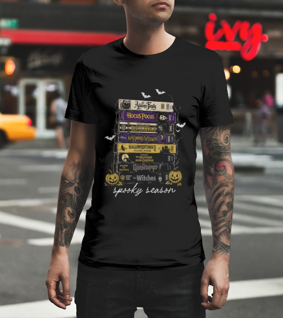 Spooky Season VHS Collection Hocus Pocus Beetlejuice Halloweentown Ghostbusters Halloween Movies T-Shirt