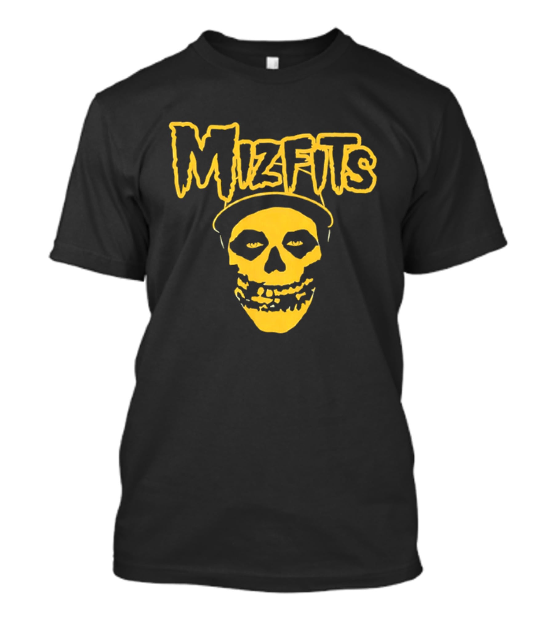 Mizfits Yellow Dripping Horror Font Skull In Baseball Cap T-Shirt