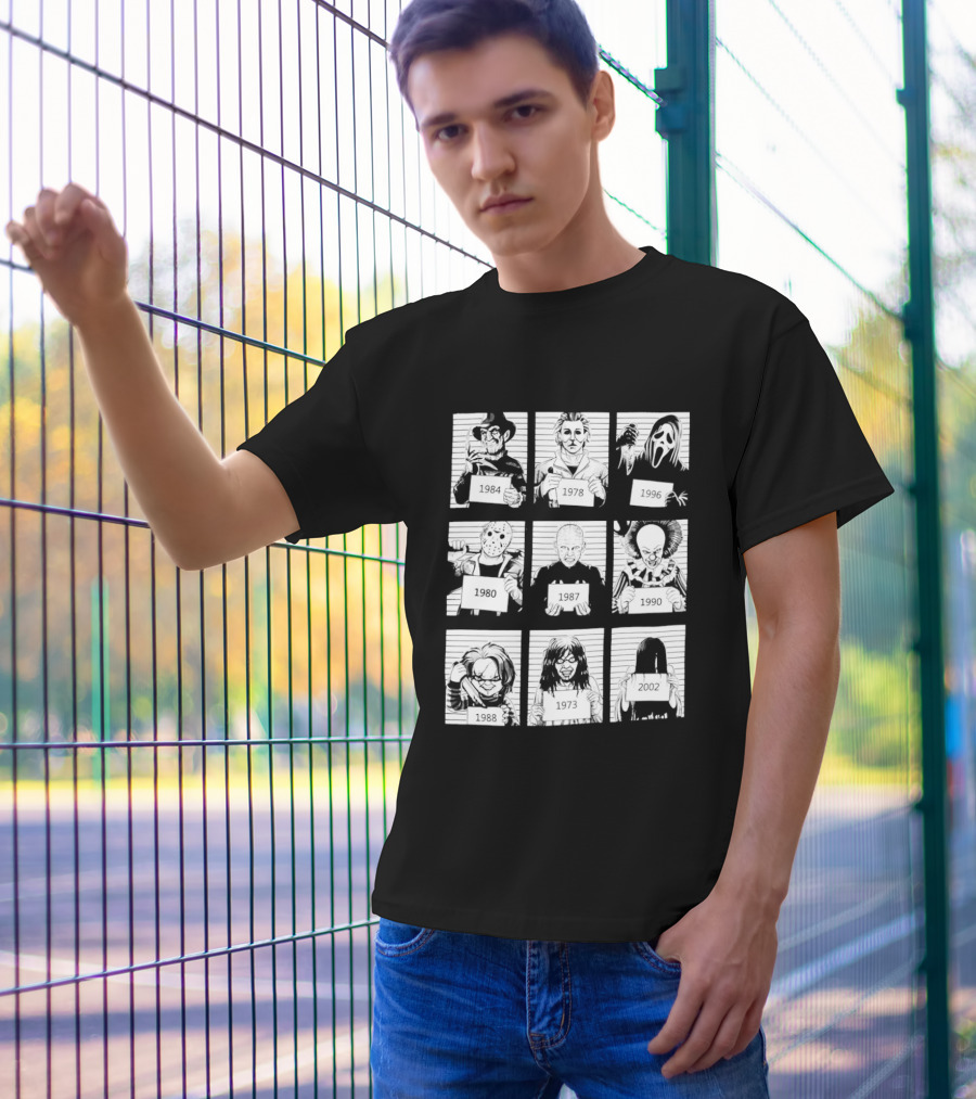 Horror Movie Villain Shot Infamous Characters Collage T-Shirt
