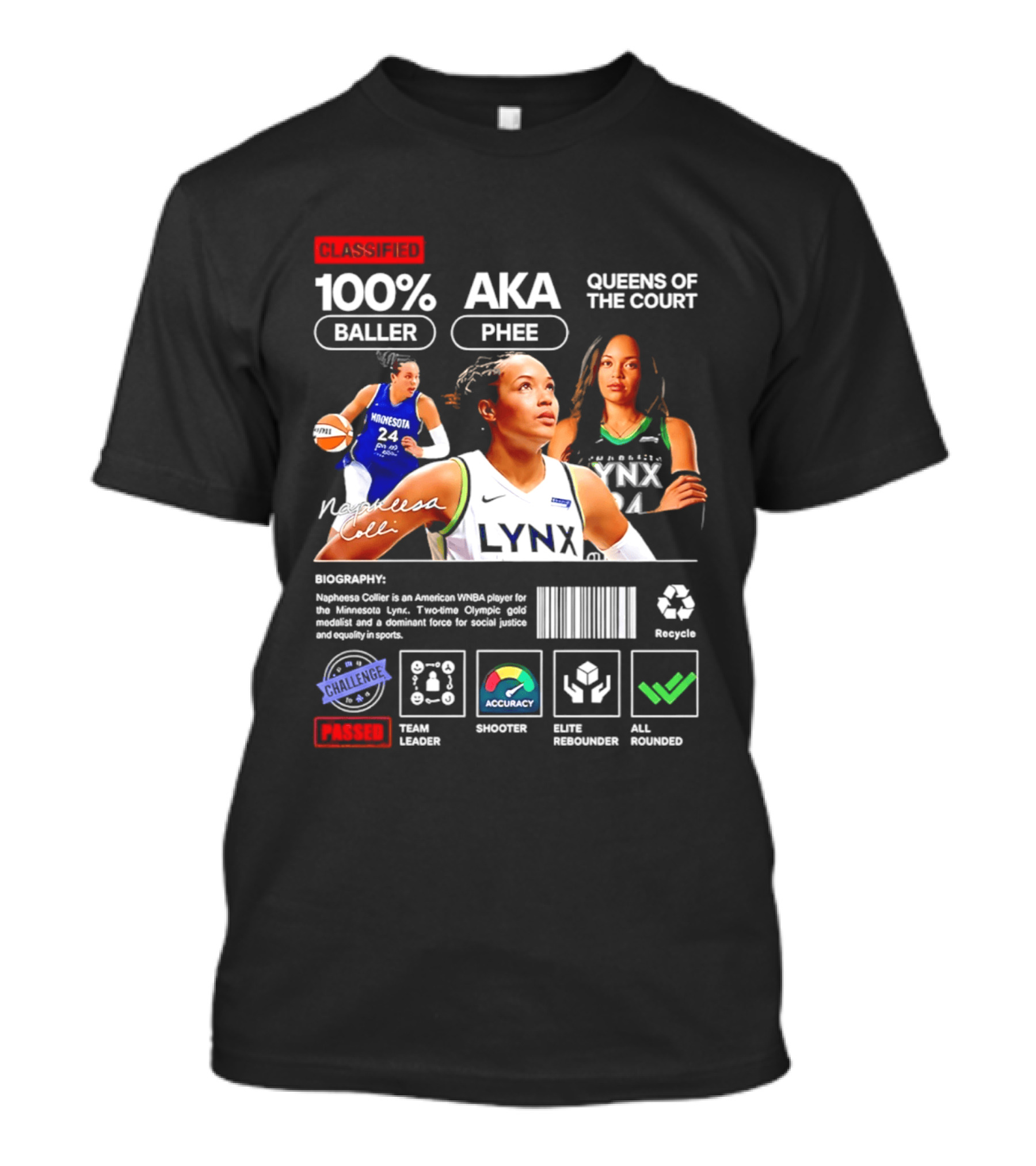 Napheesa Collier Minnesota Lynx 100% Baller AKA Phee Queens Of The Court T-Shirt