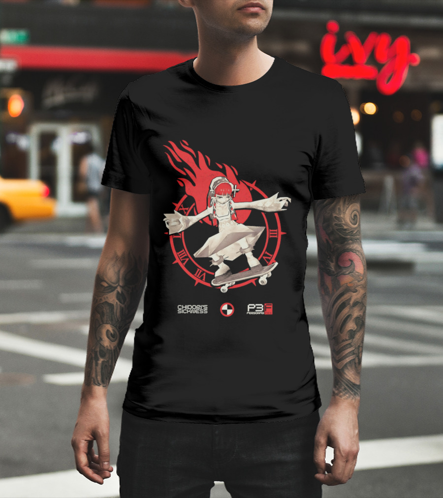 Chidoris Sickness Persona3 Fes P3F Flame Skater T-Shirt