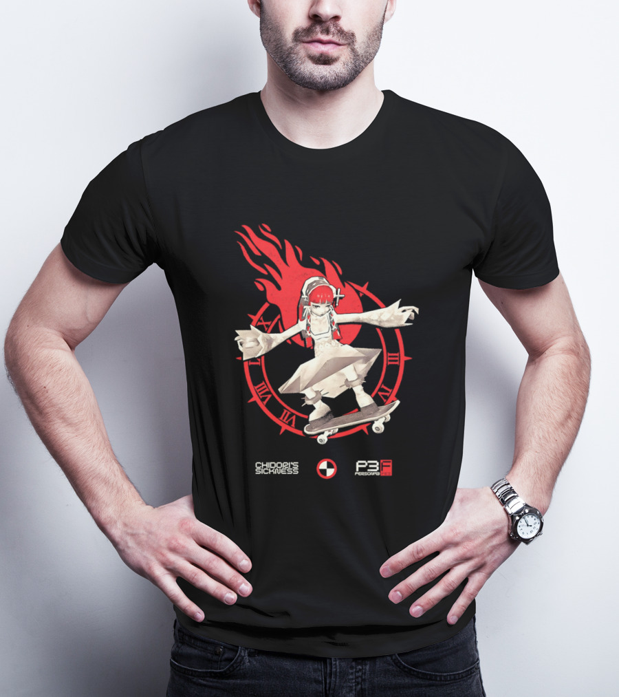 Chidoris Sickness Persona3 Fes P3F Flame Skater T-Shirt