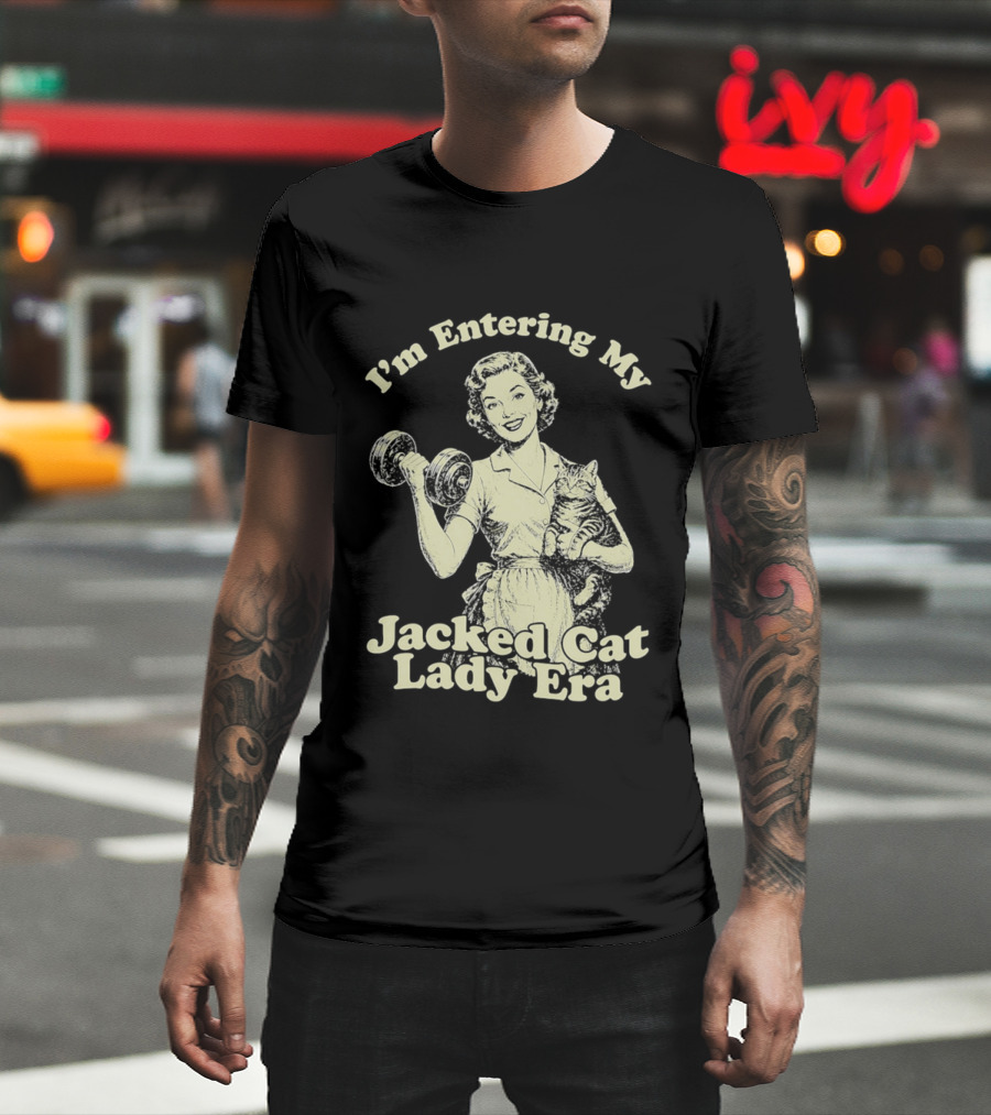 I'm Entering My Jacked Cat Lady Era Retro Fitness Cats T-Shirt