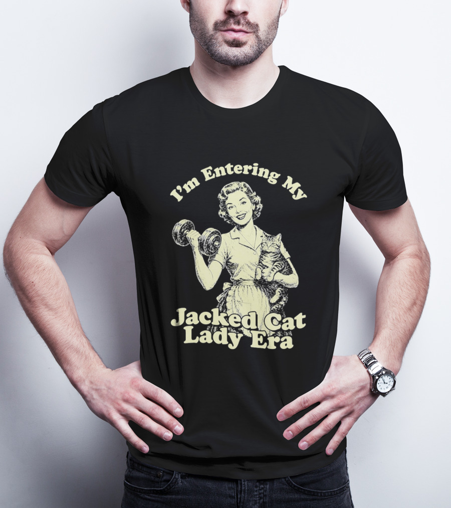 I'm Entering My Jacked Cat Lady Era Retro Fitness Cats T-Shirt