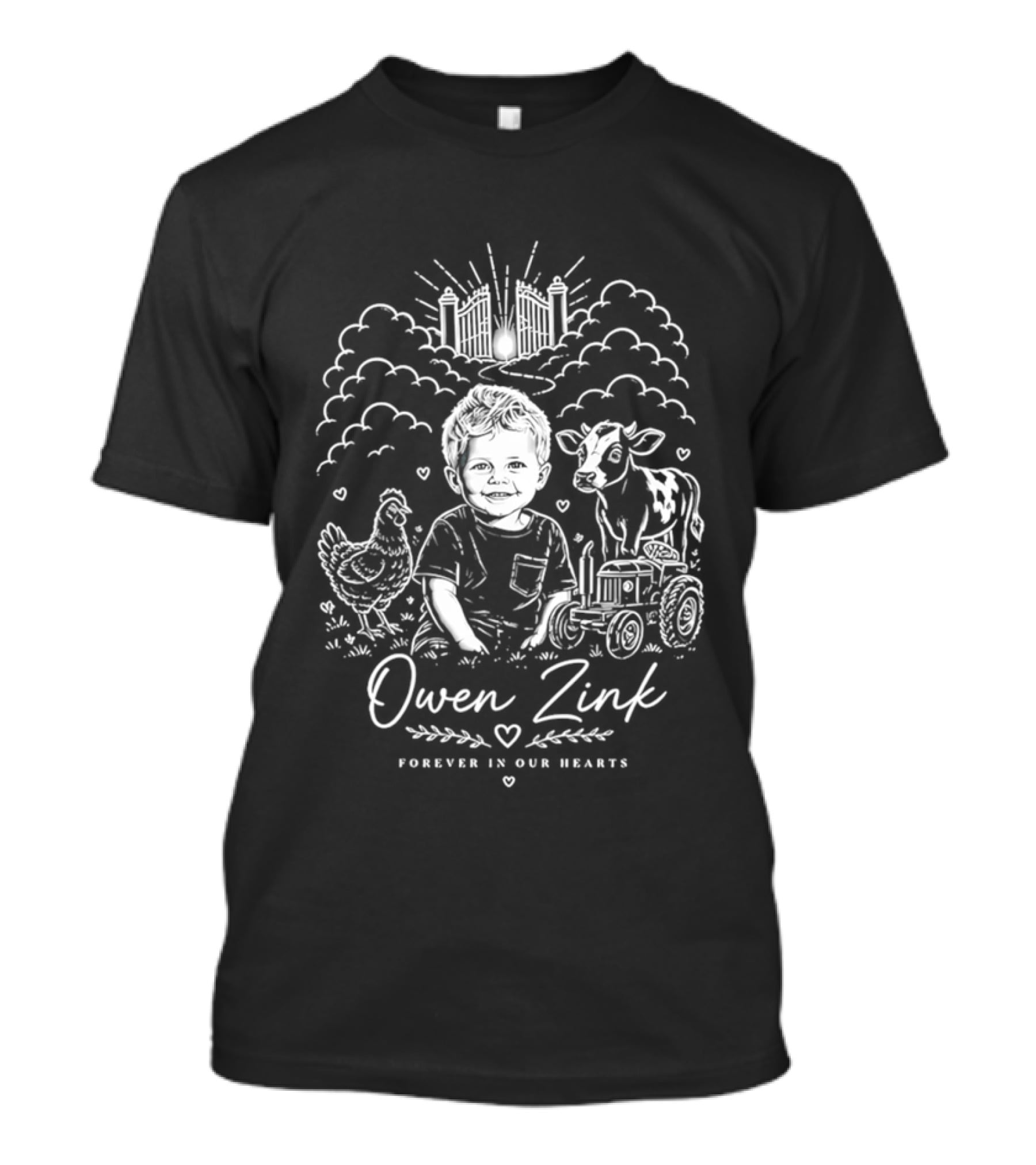 Owen Zink Forever In Our Hearts Tractor Boy With Cow And Chicken T-Shirt