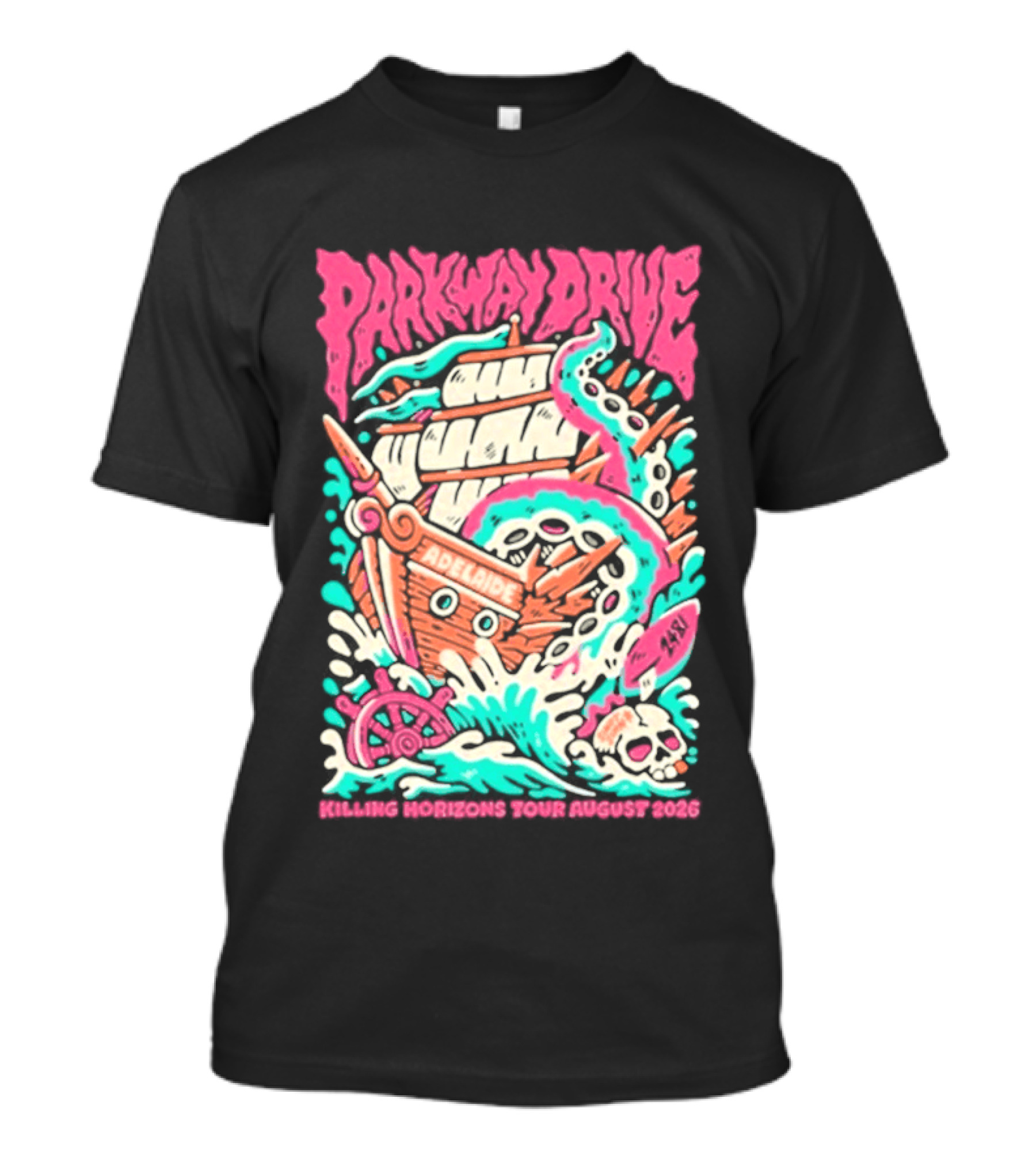 Parkway Drive Killing Horizons Tour Adelaide August 2026 Ship And Tentacle T-Shirt