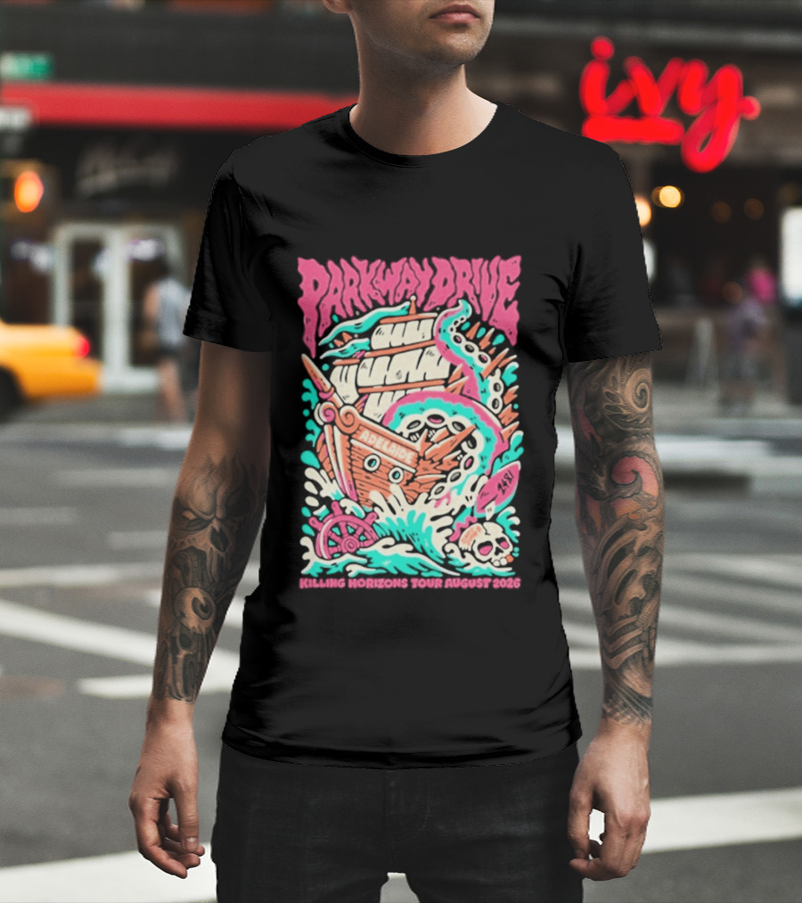 Parkway Drive Killing Horizons Tour Adelaide August 2026 Ship And Tentacle T-Shirt