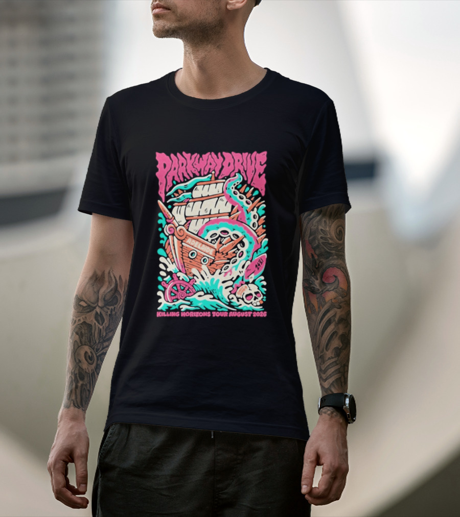 Parkway Drive Killing Horizons Tour Adelaide August 2026 Ship And Tentacle T-Shirt