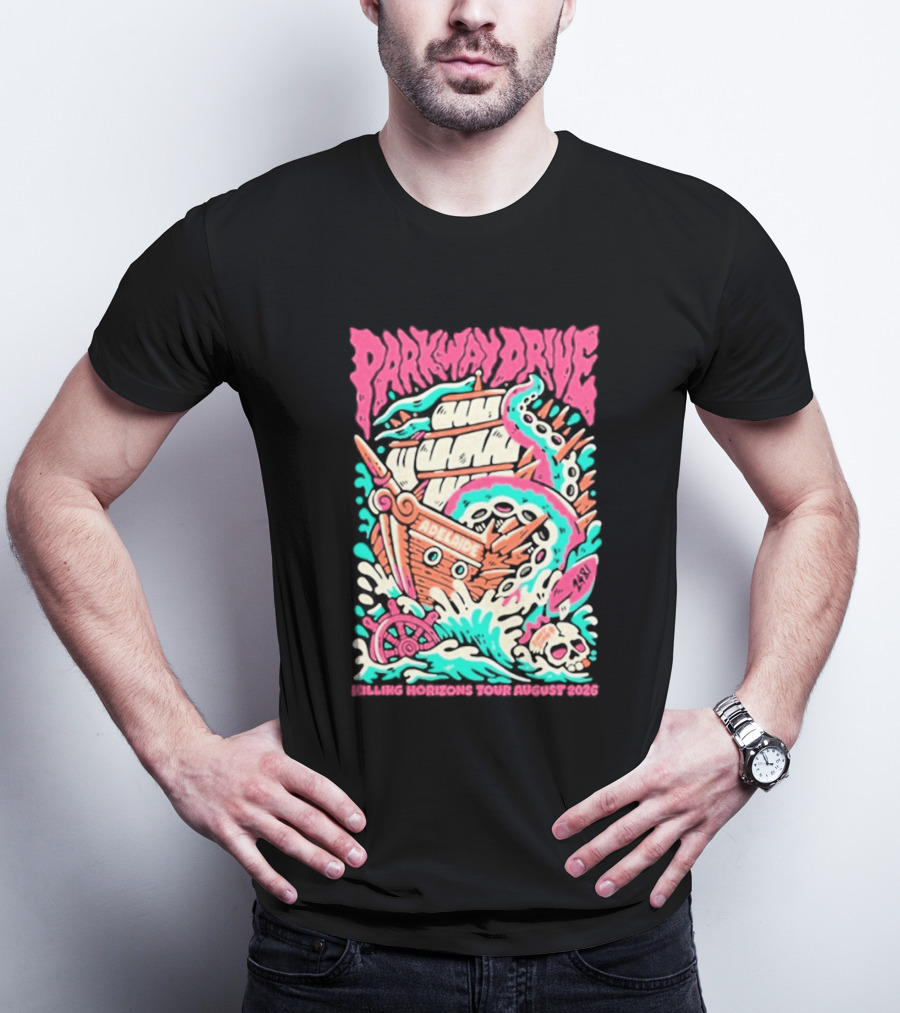 Parkway Drive Killing Horizons Tour Adelaide August 2026 Ship And Tentacle T-Shirt