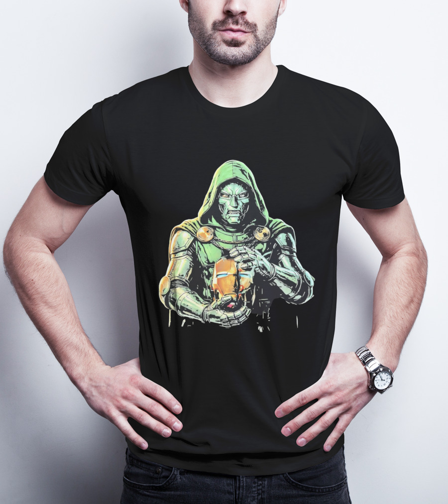Doctor Doom Marvel Holding Broken Iron Man Mask Iconic Showdown T-Shirt