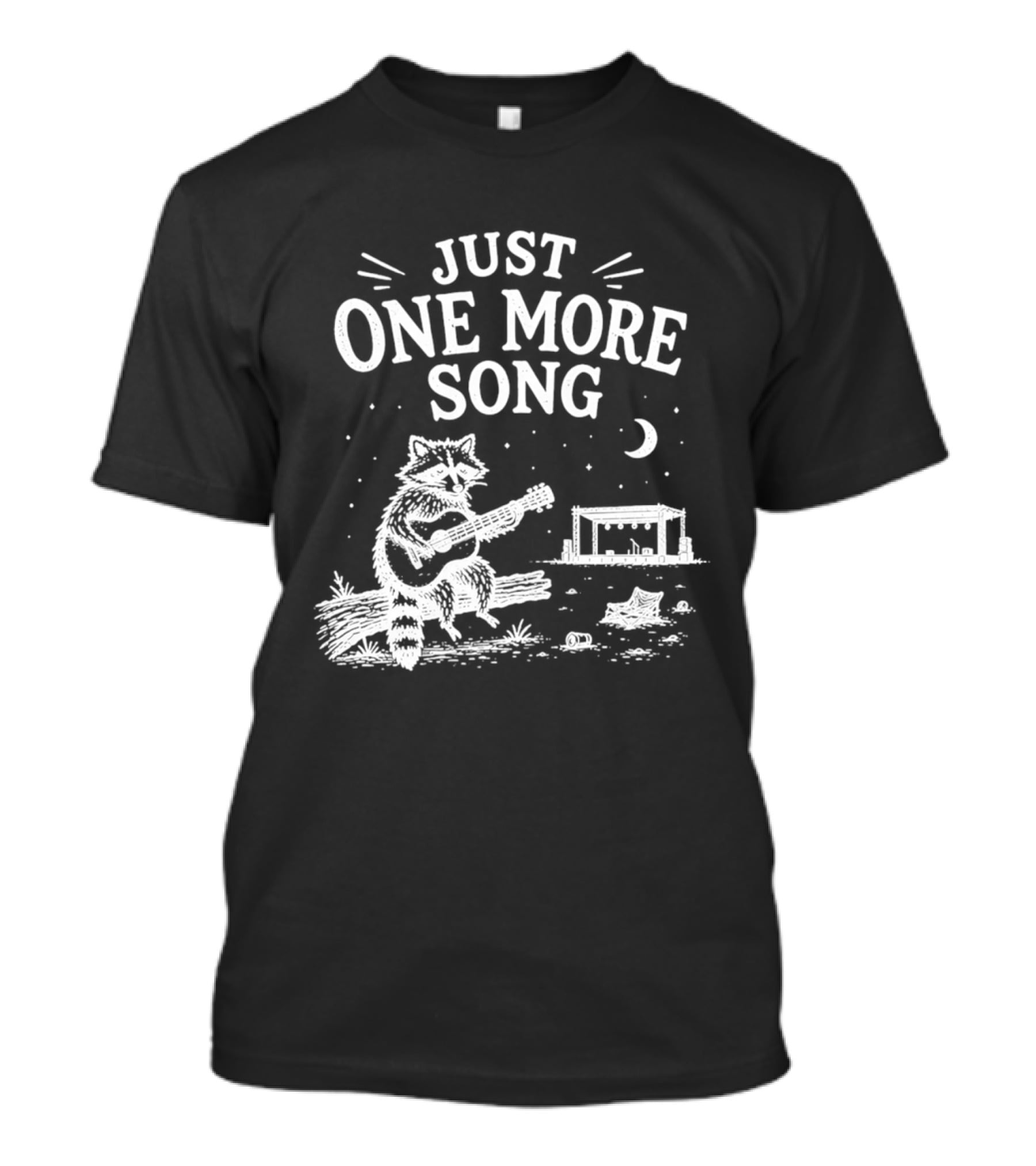 Just One More Song Raccoon Playing Guitar Under Moon And Stars T-Shirt