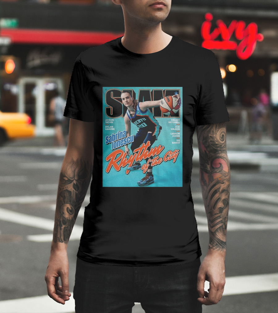 Slam Cover 264 Sabrina Ionescu Rhythm Of The City Liberty Basketball T-Shirt