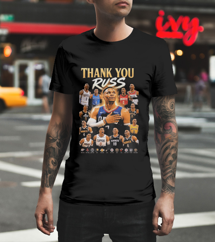 Thank You Russ Oklahoma City Thunder Clippers Lakers Nuggets Rockets Wizards Teams T-Shirt
