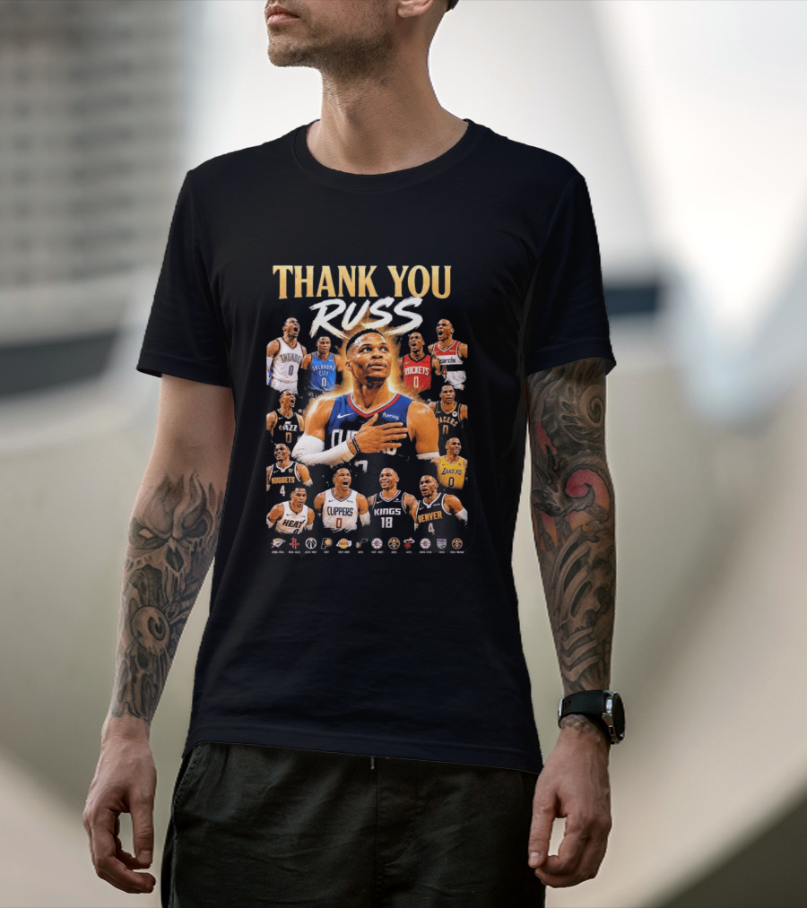 Thank You Russ Oklahoma City Thunder Clippers Lakers Nuggets Rockets Wizards Teams T-Shirt