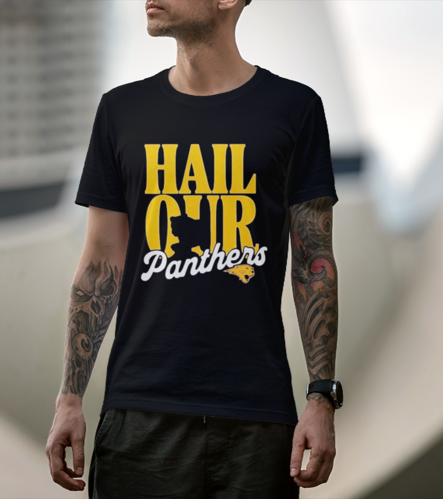 Hail Our Panthers Yellow Text With Panther Head T-Shirt