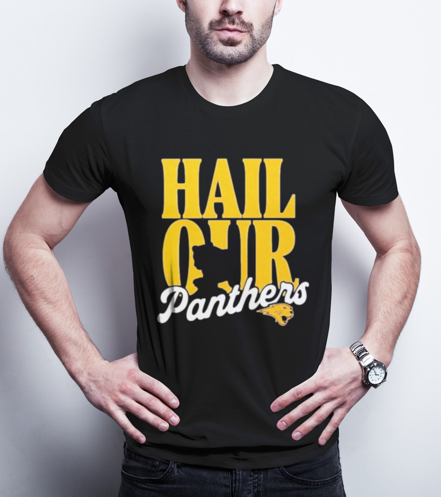 Hail Our Panthers Yellow Text With Panther Head T-Shirt