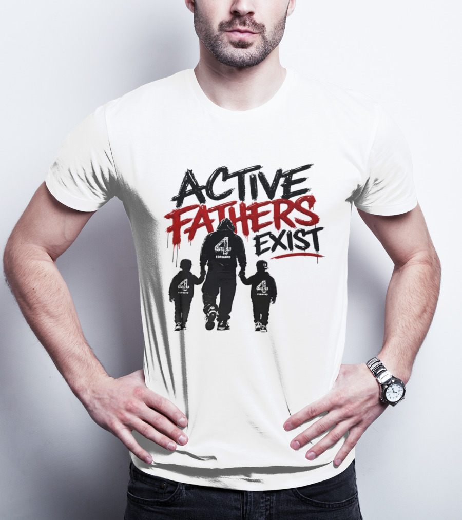 Active Fathers Exist Man Two Boys Walking Holding Hands T-Shirt