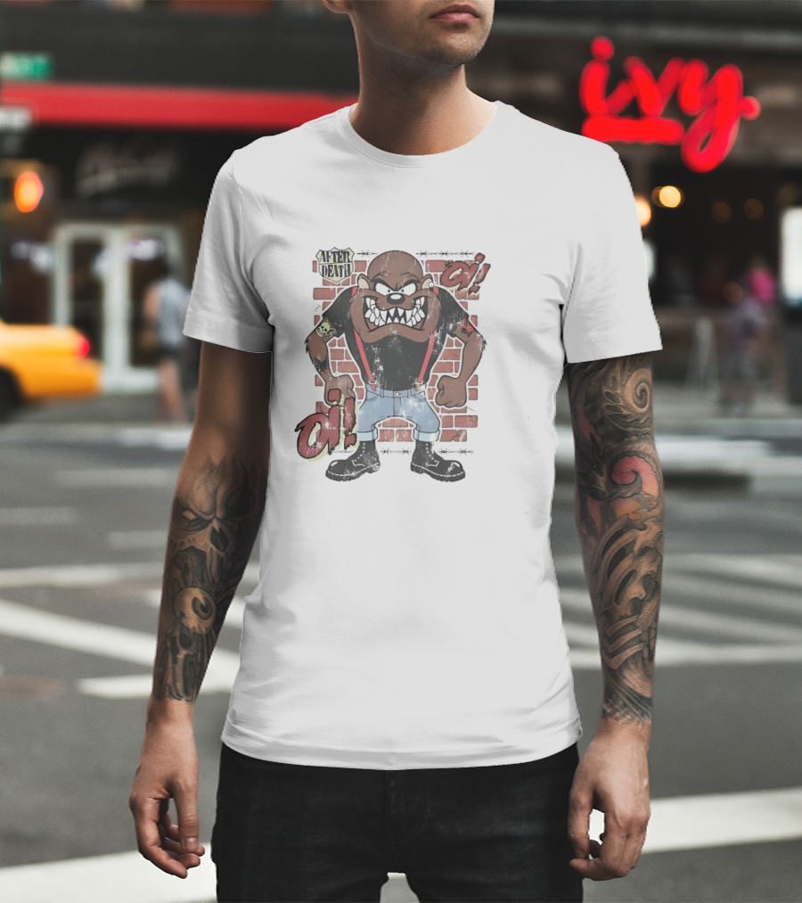 After Death Oi Distressed Skinhead Taz Suspenders Brick Wall T-Shirt