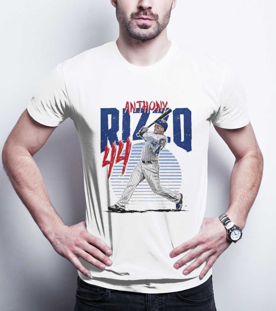 Anthony Rizzo 44 Baseball Batter Swinging Striped Sun Distressed T-Shirt