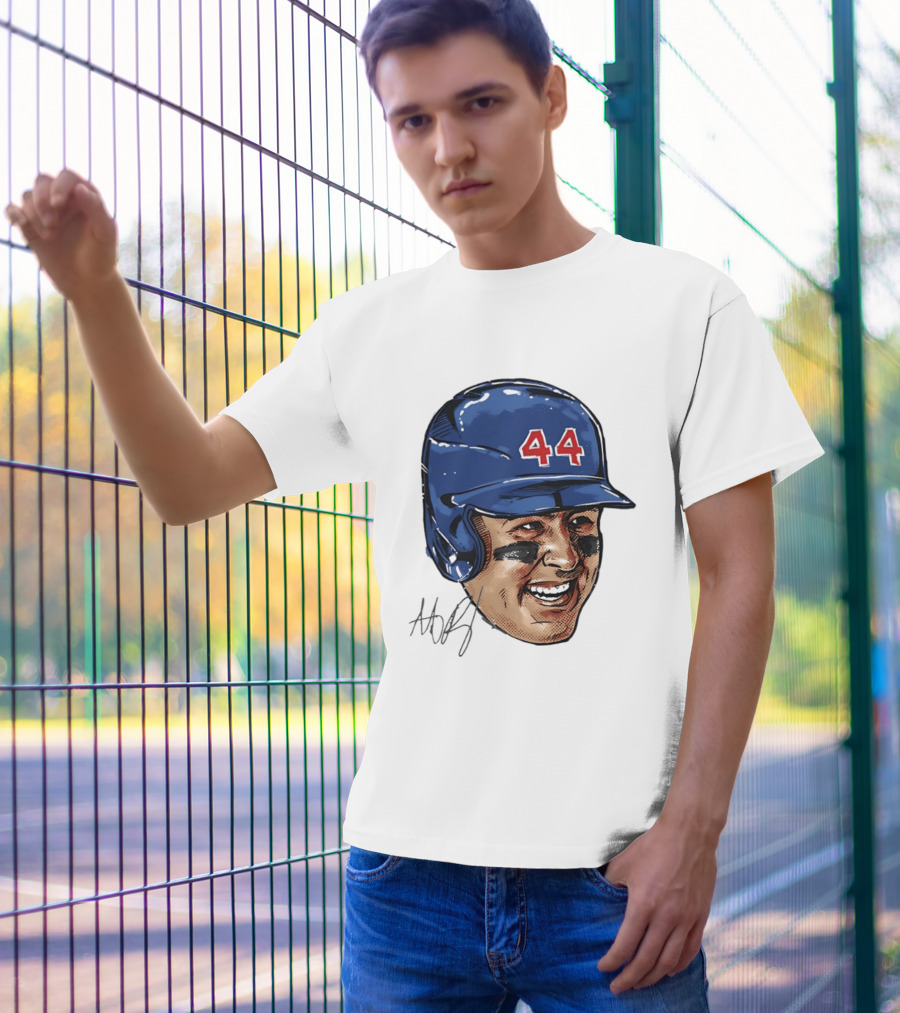Anthony Rizzo 44 Blue Helmet Halftone Caricature T-Shirt