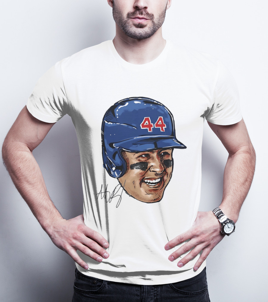 Anthony Rizzo 44 Blue Helmet Halftone Caricature T-Shirt