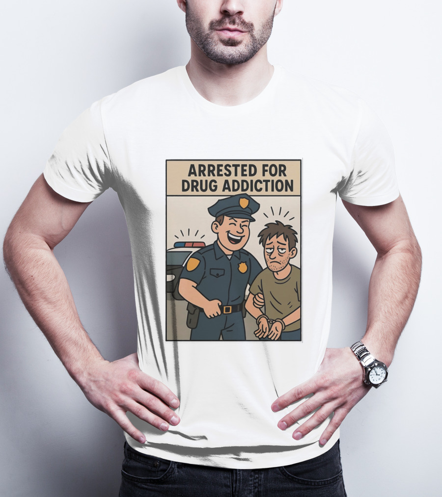 Arrested For Drug Addiction Cartoon Police Officer And Suspect T-Shirt