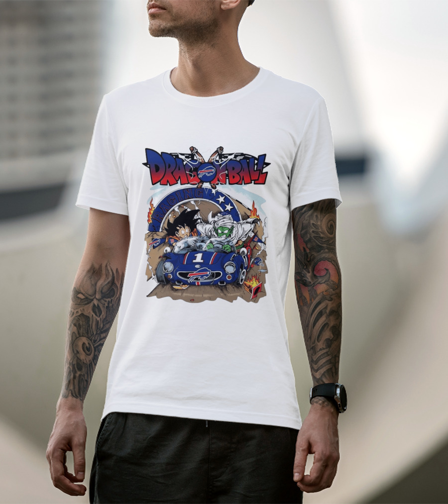 Buffalo Bills Dragon Ball Racing Goku Piccolo Driving Blue Car T-Shirt