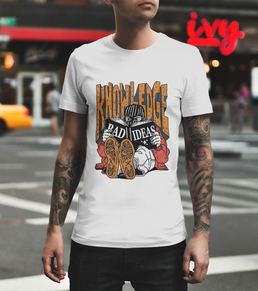Knowledge Bad Ideas Elyski Balaclava Reading Book Shoe Soles Halftone Cartoon T-Shirt