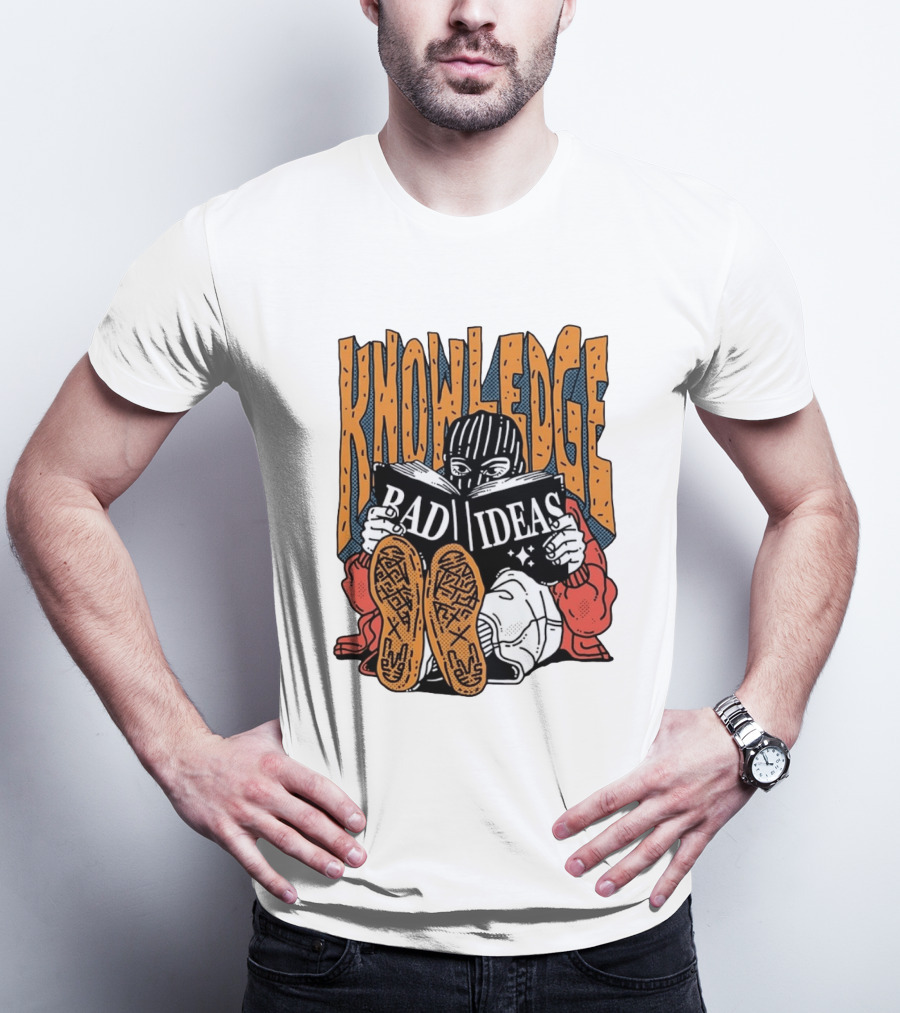 Knowledge Bad Ideas Elyski Balaclava Reading Book Shoe Soles Halftone Cartoon T-Shirt