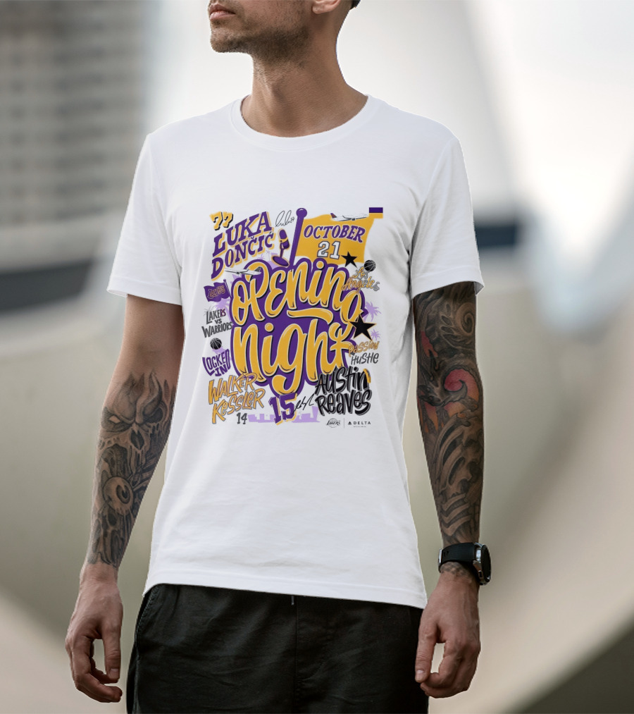 Los Angeles Lakers Luka Doncic Opening Night October 21 Walker Kessler Austin Reaves T-Shirt