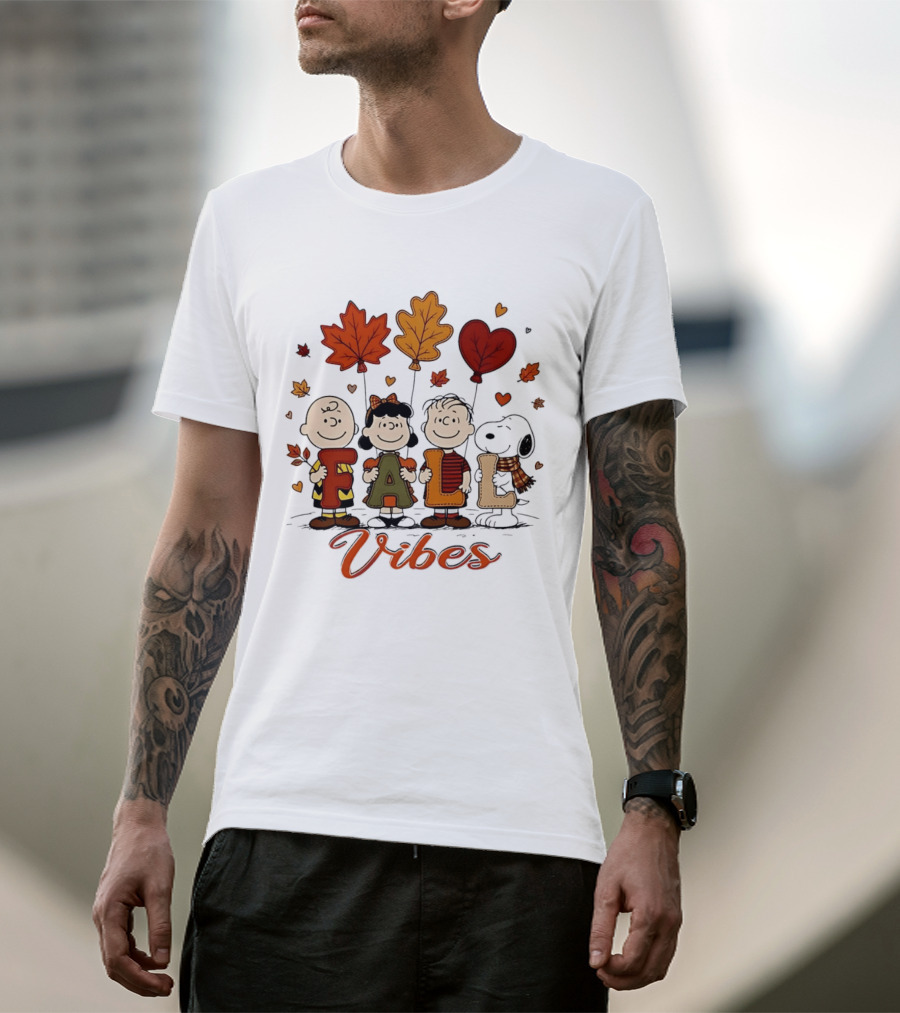Fall Vibes Peanuts Characters With Leaf Balloons T-Shirt