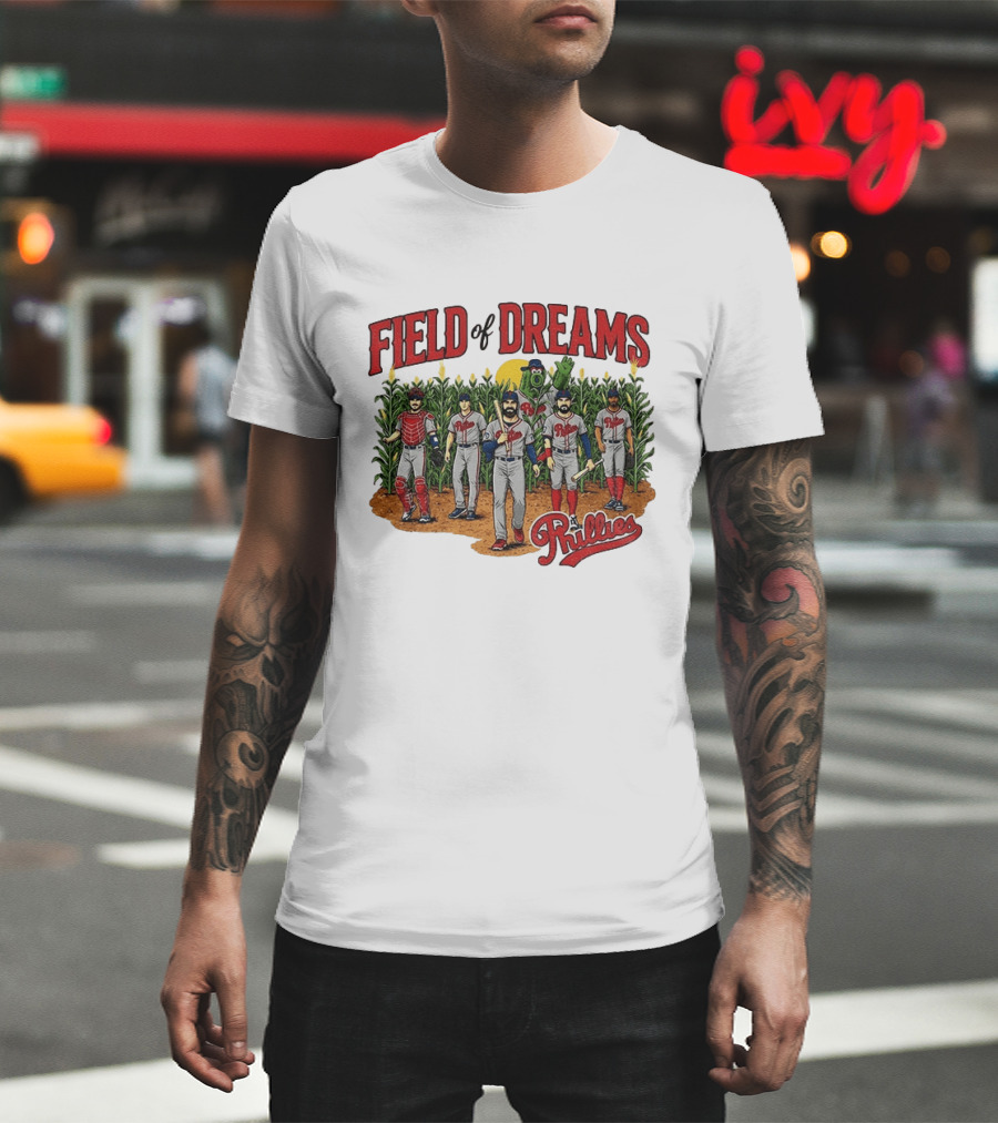 Field Of Dreams Phillies Philadelphia Baseball Players Cornfield Scene T-Shirt