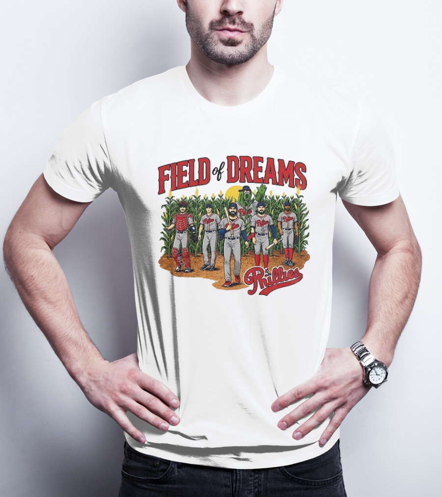 Field Of Dreams Phillies Philadelphia Baseball Players Cornfield Scene T-Shirt