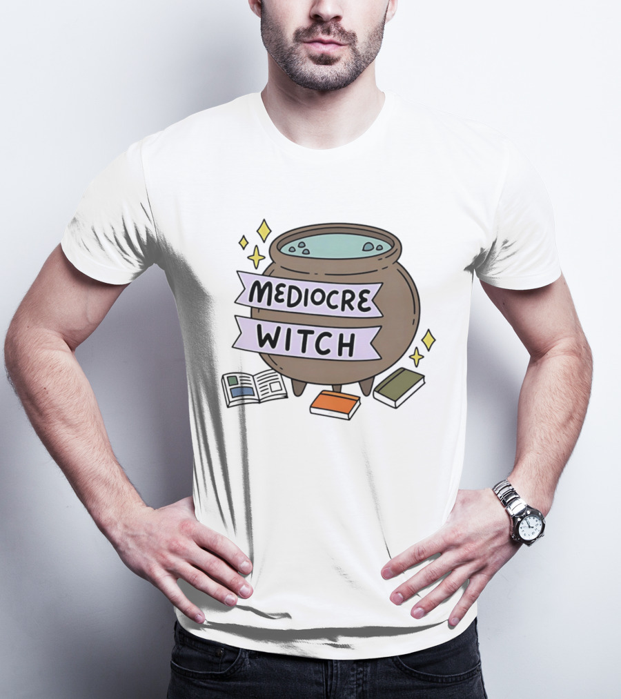 Mediocre Witch Magic Cauldron With Book And Sparkles T-Shirt