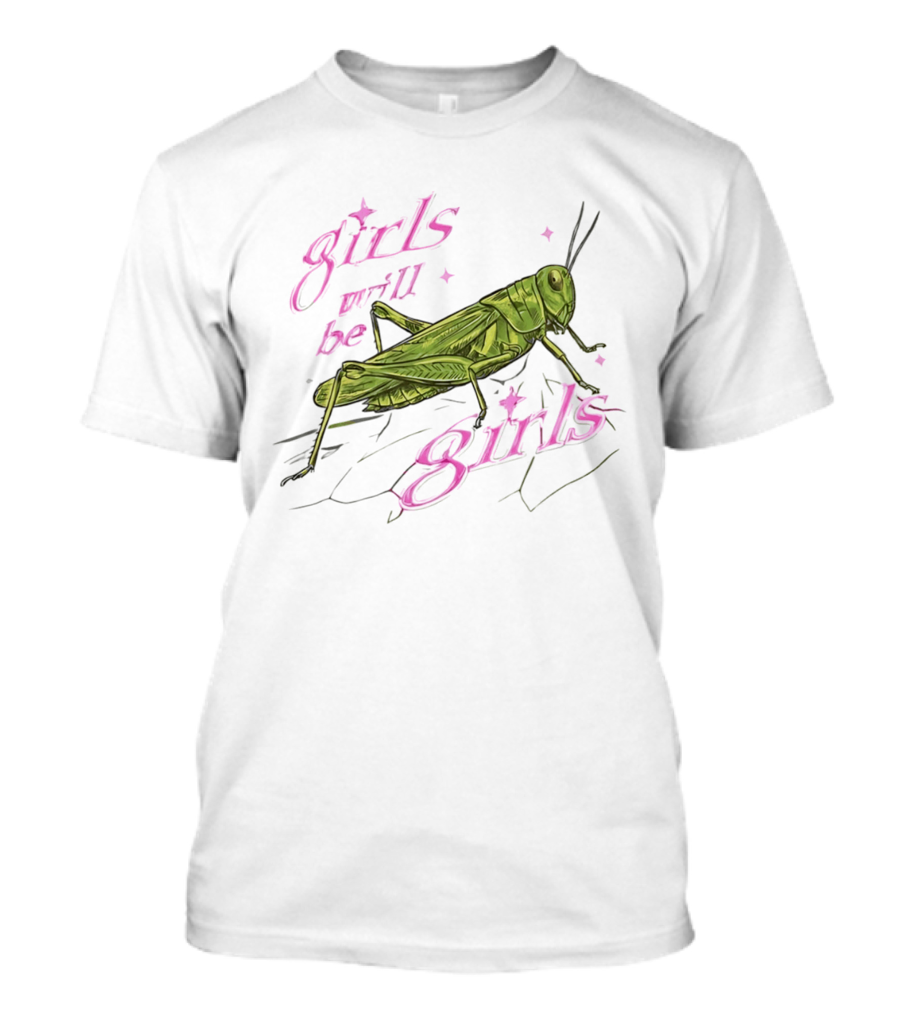 Girls Will Be Girls Green Grasshopper Pink Sparkles T-Shirt