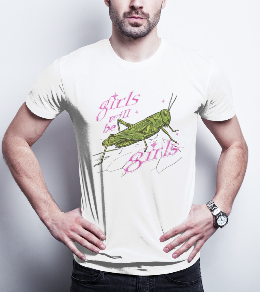 Girls Will Be Girls Green Grasshopper Pink Sparkles T-Shirt