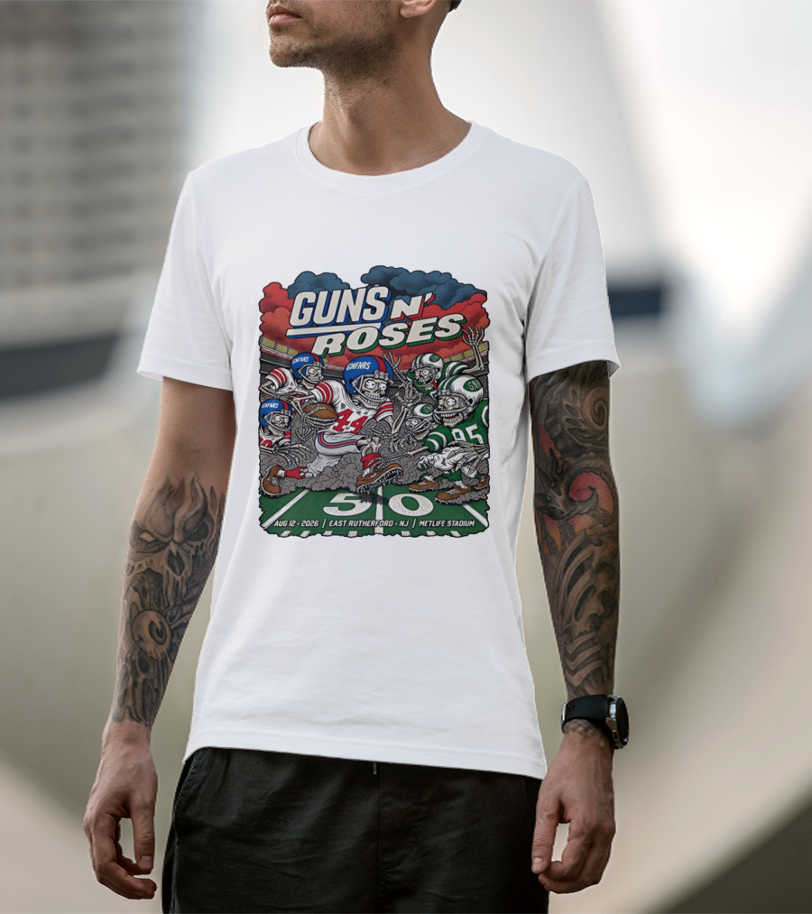 Guns N' Roses MetLife Stadium East Rutherford NJ August 12 2026 Football Skeletons T-Shirt