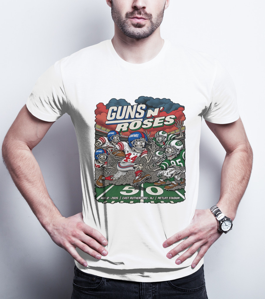 Guns N' Roses MetLife Stadium East Rutherford NJ August 12 2026 Football Skeletons T-Shirt