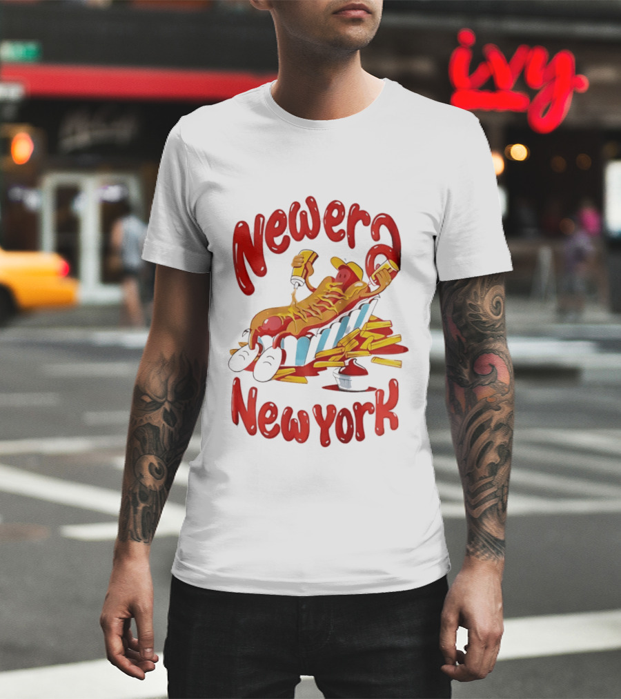 Newer New York Relaxing Hot Dog Beach Ketchup French Fries T-Shirt