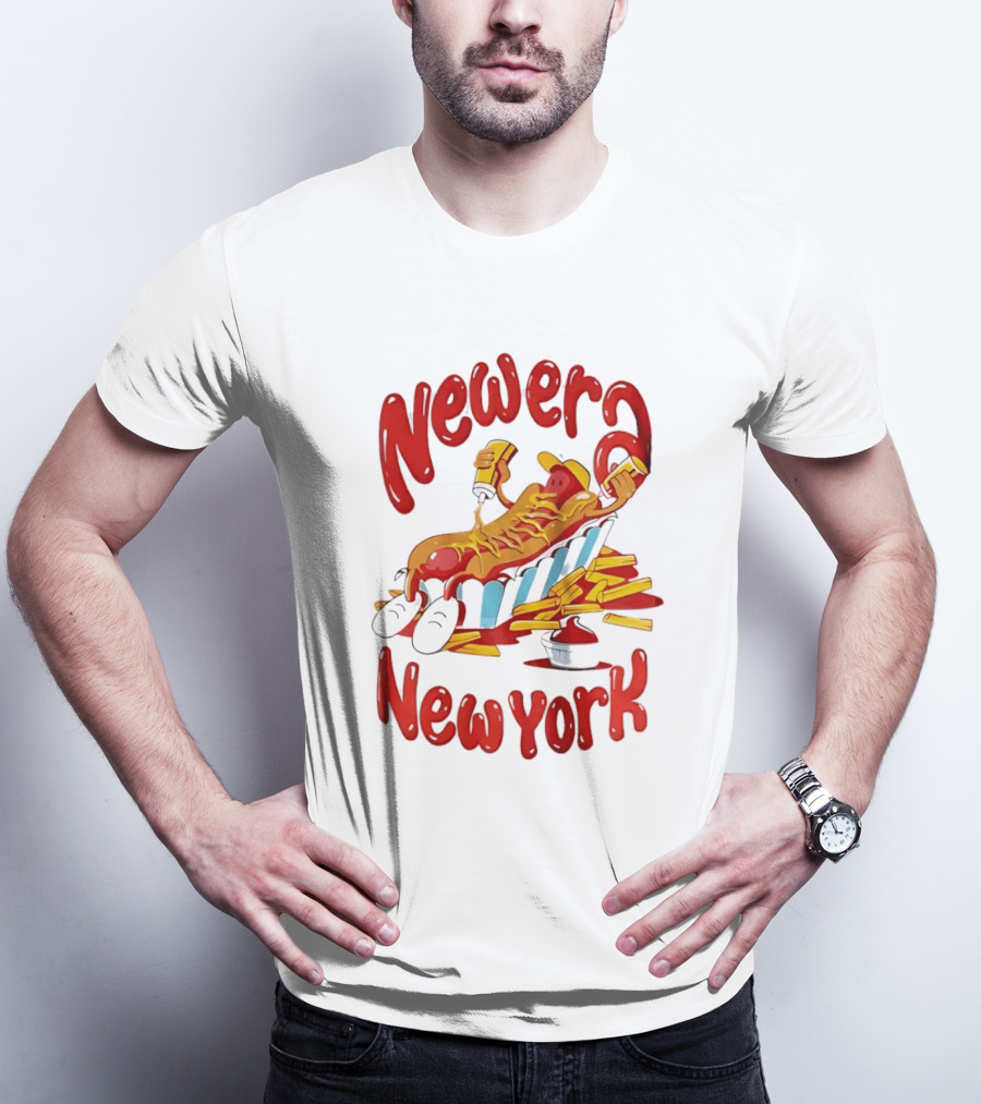 Newer New York Relaxing Hot Dog Beach Ketchup French Fries T-Shirt